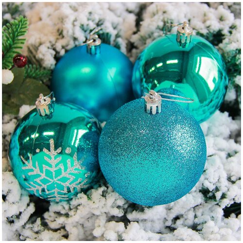 Набор новогодних подвесных украшений Sima-land "Снежинка", цвет: голубой, диаметр 8 см, 6 шт. 2178284