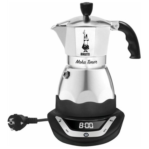 Кофеварка  гейзерная Bialetti Moka timer 6, серебристый/черный