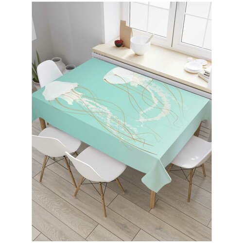 Скатерть прямоугольная JoyArty на кухонный стол "Вальс медуз" из оксфорда, 180x145 см