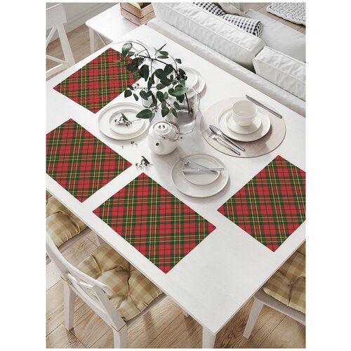 Салфетки на стол для сервировки прямоугольные, плейсмат JoyArty "Шотландка ромбом", 32x46 см, в комплекте 4шт.