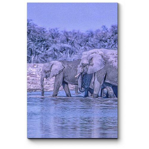 Модульная картина Африканские слоны на водопое 20x30