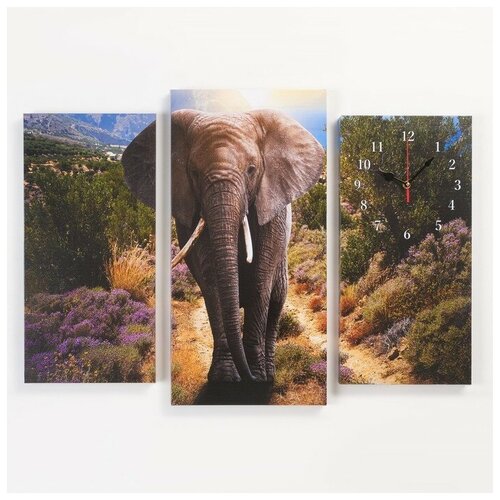 Часы настенные модульные, серия: Животные, "Слон", 60 x 80 см