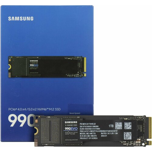 Накопитель SSD Samsung 1000Gb 990 EVO, M.2 PCIe 4.0 x 4 / 5.0 x 2 NVMe TLC V-NAND, Retail