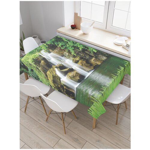Скатерть прямоугольная JoyArty "Зелень у водопада" из сатена, 180x145 см
