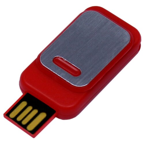 Пластиковая прямоугольная выдвижная флешка с металлической пластиной (128 Гб / GB USB 2.0 Красный/Red 045)