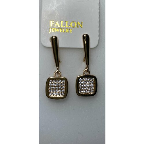 Серьги FJ Fallon Jewelry подвески, циркон, размер/диаметр 28 мм, золотой
