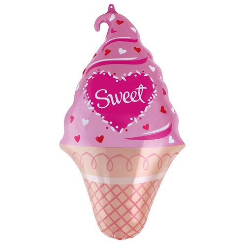 Шар с клапаном (17'/43 см) Мини-фигура, Мороженое, Сладкие сердечки, Розовый, 1 шт.