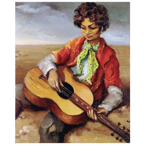 Репродукция на холсте Мальчик играющий на гитаре Диф Марсель 30см. x 37см.