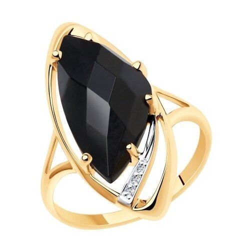Кольцо Diamant online, золото, 585 проба, фианит, оникс, размер 19.5, черный