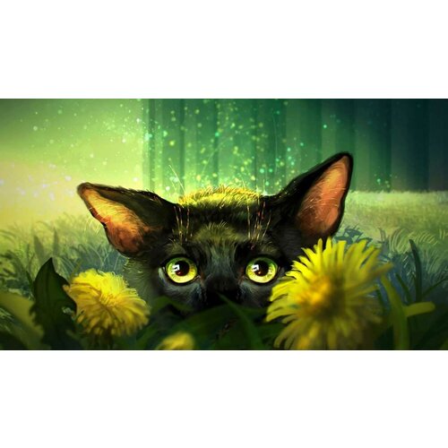 Картина на холсте 60x110 LinxOne "Цветы Арт Взгляд Глаза Кошка" интерьерная для дома / на стену / на кухню / с подрамником