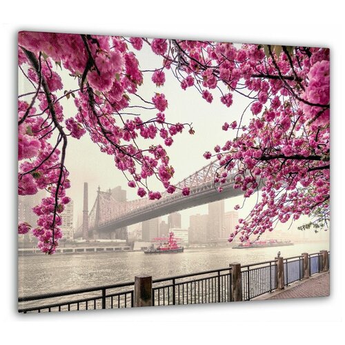 Картина на стену, для интерьера "Цветущая сакура в Нью_Йорке" 50x70 см