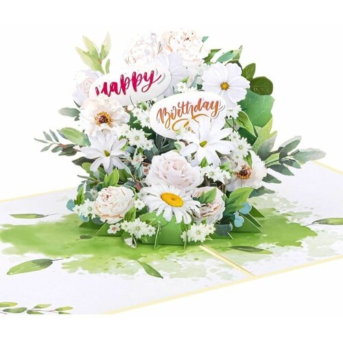 Открытка объемная 3Д подарок на день рождения "цветы" 13*18