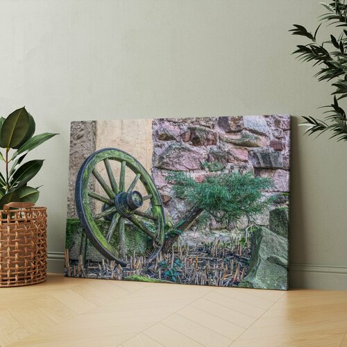 Картина на холсте (колесо старинное для телеги на стену) 60x80 см/для интерьера/в комнату/на стену/в подарок