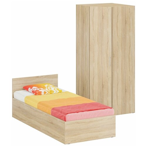 Кровать односпальная 900 с угловым шкафом Стандарт, цвет дуб сонома, спальное место 900х2000 мм, без матраса, основание есть