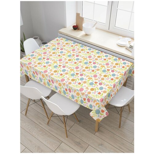 Скатерть прямоугольная JoyArty на кухонный стол "Лоскутные цветы" из оксфорда, 120x145 см