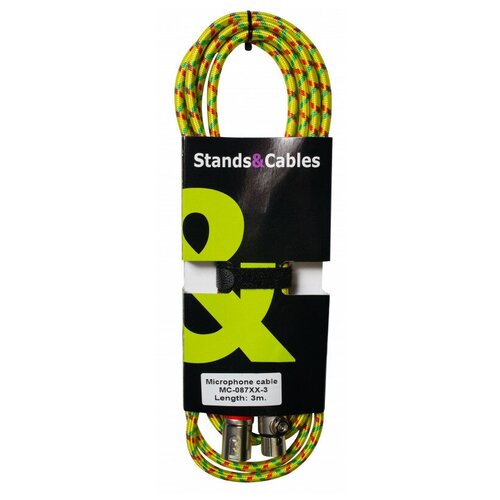 STANDS & CABLES MC-087XX-3 Микрофонный кабель 3 м в тканевой оплетке. Разъемы: XLR мама XLR папа.