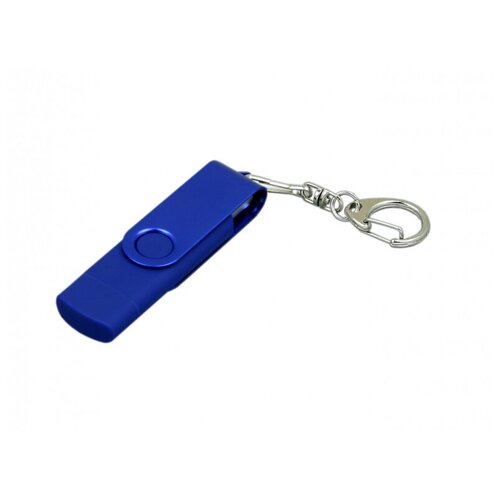 Поворотная флешка OTG с металлическим клипом в цвет корпуса (64 Гб / GB USB 2.0/microUSB Синий/Blue OTG031 Недорогая для андроида оптом)