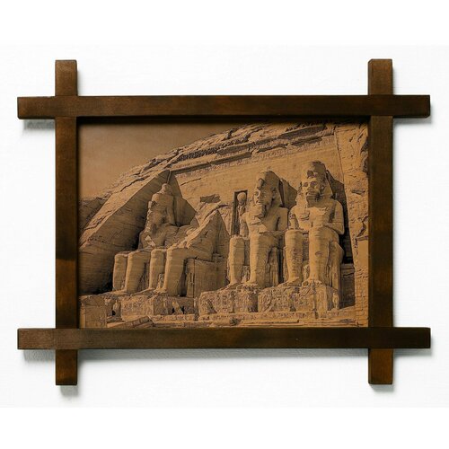 Картина Храм Абу-Симбел, гравировка на натуральной коже, интерьерная для украшения и декора на стену в деревянной раме, подарок, BoomGift