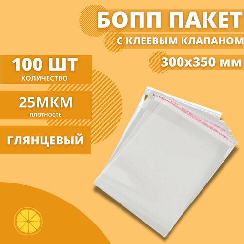 Пакеты фасовочные с клеевым клапаном 300*350+30мм. 25 мкм. (100 шт.)