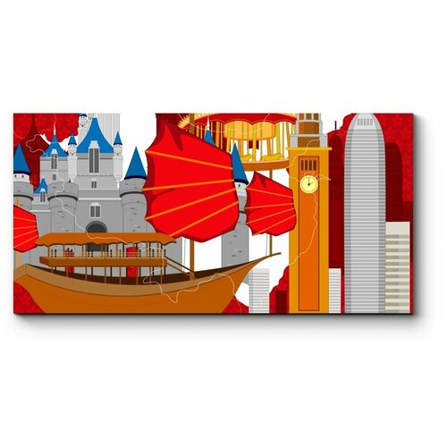 Модульная картина Сказочный город 70x35