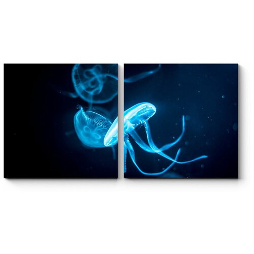 Модульная картина Неоновый танец медуз под водой 180x90