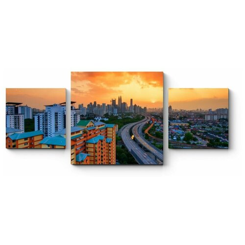 Модульная картина Пылающий закат над Куала-Лумпур80x34