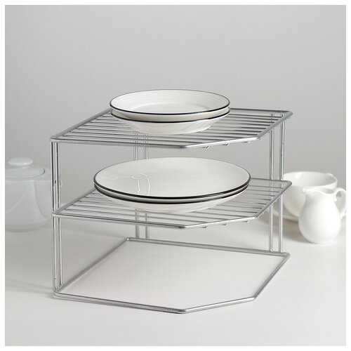 Подставка для посуды, 2 яруса, 25×25×20 см, цвет хром