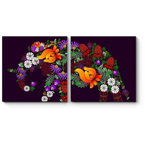 Модульная картина Цветочный слон 90x45