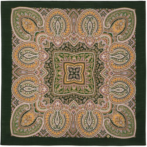 Платок Павловопосадская платочная мануфактура,89х89 см, оранжевый, зеленый