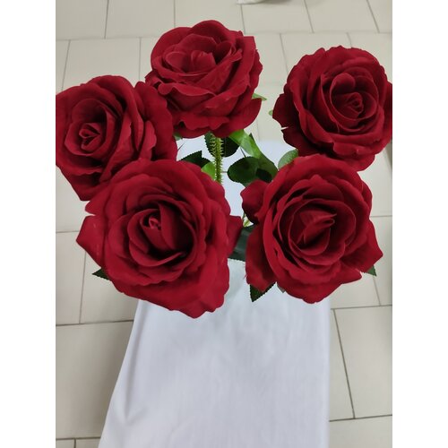 Роза бархатная красная-искусственный цветок, 66 см, набор 4 шт.