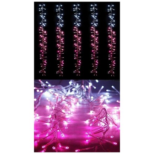 Светодиодный занавес (Cluster lights), 150 холодных белых-нежно-розовых-розовых LED ламп, 2x1.6 м, прозрачный силиконовый провод, уличная, BEAUTY LED