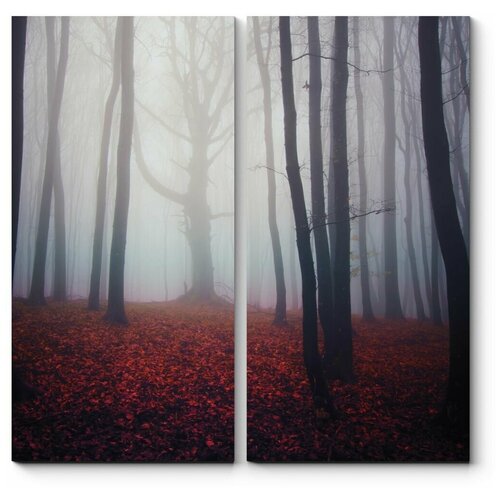 Модульная картина Осенний лес туманным утром 70x70