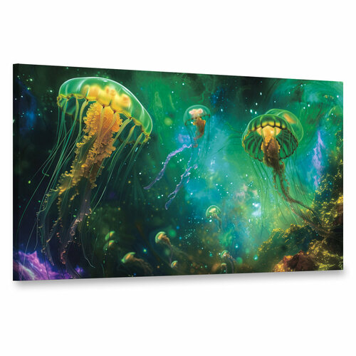 Интерьерная картина 100х60 "Медуза в изумрудной воде"