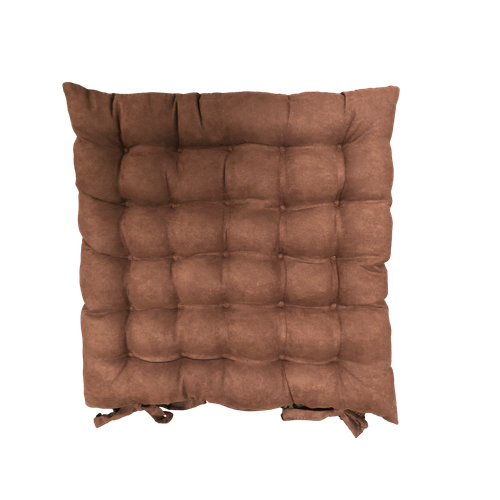 Подушка на стул коричневая квадратная с завязками стеганая