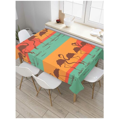 Скатерть прямоугольная JoyArty на кухонный стол "Фламинго на закате" из оксфорда, 120x145 см