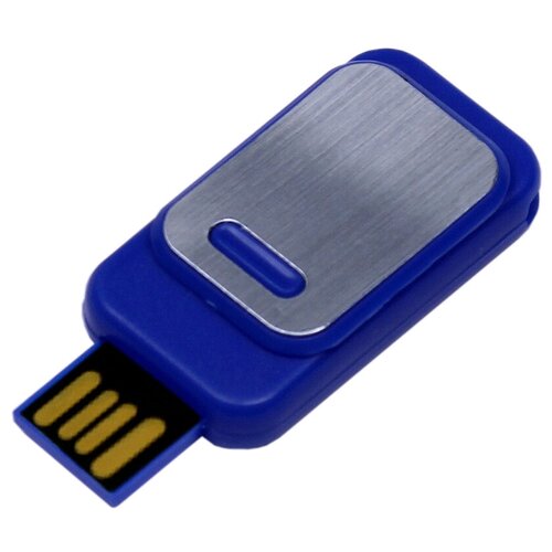 Пластиковая прямоугольная выдвижная флешка с металлической пластиной (64 Гб / GB USB 2.0 Синий/Blue 045)
