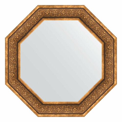 Зеркало настенное Octagon EVOFORM в багетной раме вензель бронзовый, 74х74 см, для гостиной, прихожей, кабинета, спальни и ванной комнаты, BY 7377