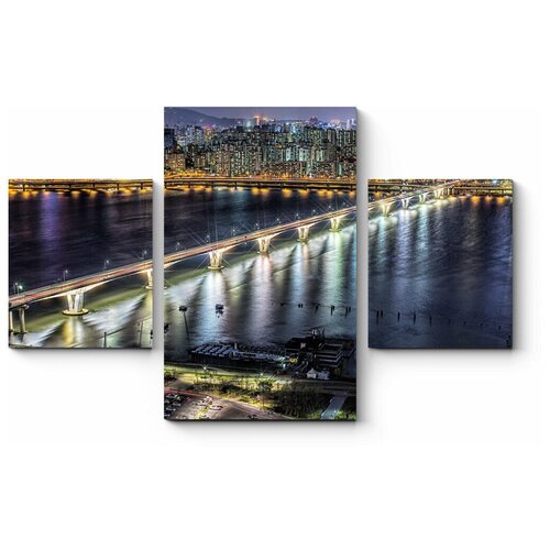 Модульная картина Мост через ночь, Сеул 100x65