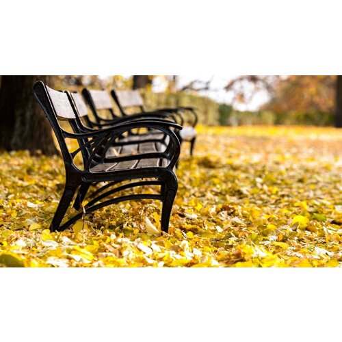 Картина на холсте 60x110 Альянс Лес "Осень листва парк скамейки" на подрамнике / интерьер/ декор