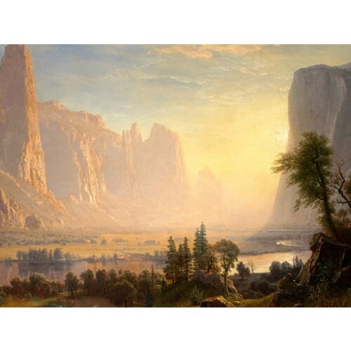 Плакат, постер на холсте Albert Bierstadt/Альберт Бирштадт-Пейзаж в долине Йосемити/искусство/арт/абстракция/творчество. Размер 60 х 84 см