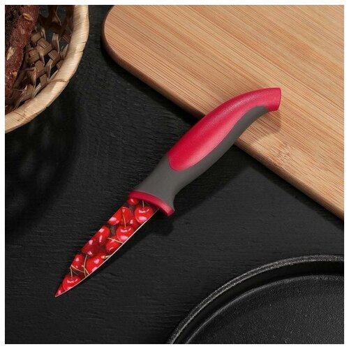 Нож кухонный с антиналипающим покрытием Доляна "Вишенки", лезвие 8 см