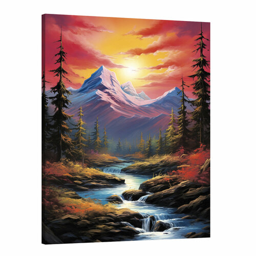 Интерьерная картина 50х70 "Горы и река: гармония элементов"