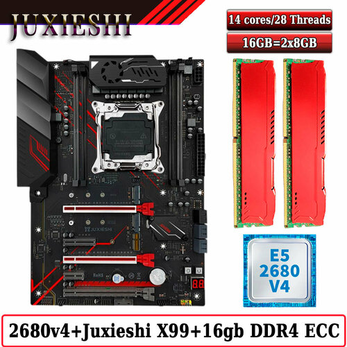 Комплект материнская плата Juxieshi X99-MR9A PRO + Xeon 2680V4 + 16GB DDR4 ECC 2x8GB Red