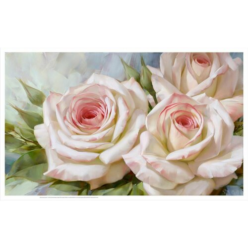 Постер на холсте "Бело-розовые розы II", 100х60 см, художник - Левашов И, Холст в рулоне, Арт. ЛИ-р4
