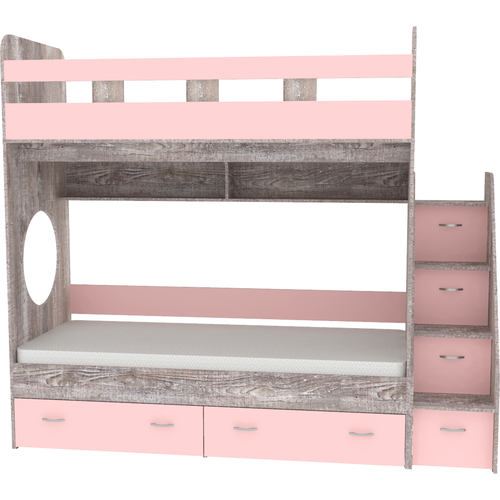 Двухъярусная кровать Юниор 1 90x200 Бетон Розовый