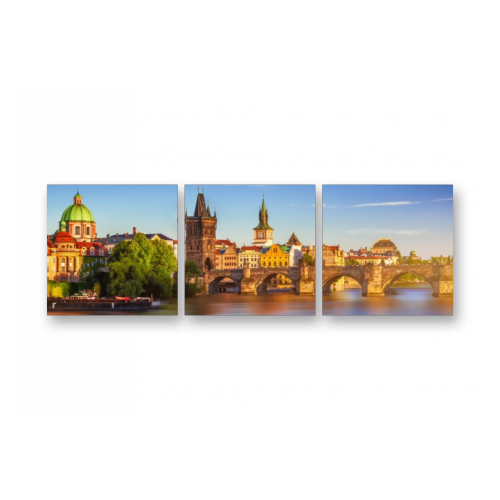 Модульная картина на стекле | Diva Kartina | Город. Европа Пражский мост | 120X40 см