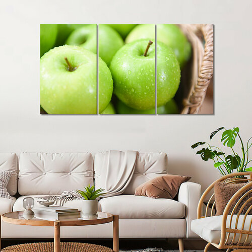Модульная картина/Модульная картина на холсте/Модульная картина в подарок/ Зеленые яблоки в корзине (4)/Green apples in a basket (4) 90х50