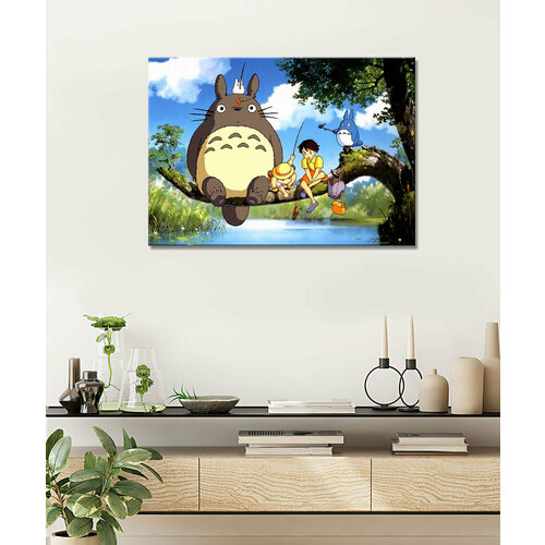 Интерьерная картина на холсте - Мой сосед Тоторо My Neighbor Totoro Рыбалка на дереве 20х30