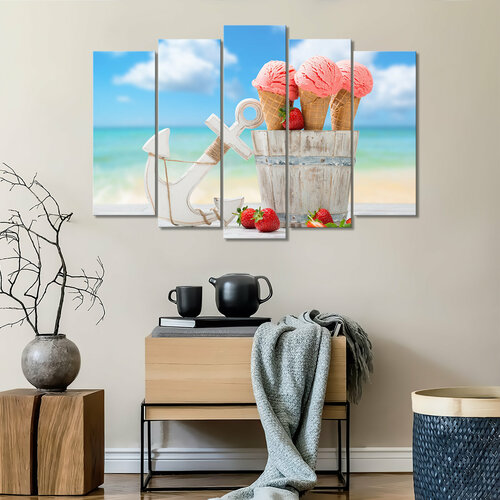 Модульная картина на холсте/Strawberry ice-cream and anchor/Клубничное мороженое и якорь 150х100