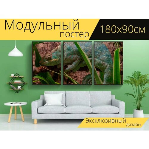 Модульный постер "Пантера хамелеон, хамелеон, усталый" 180 x 90 см. для интерьера